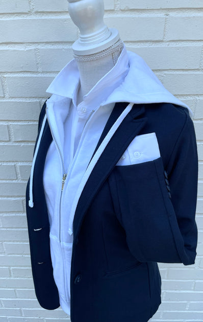 Tracey Hooded Blazer - Navy w White (HB01) – Pearly Vine