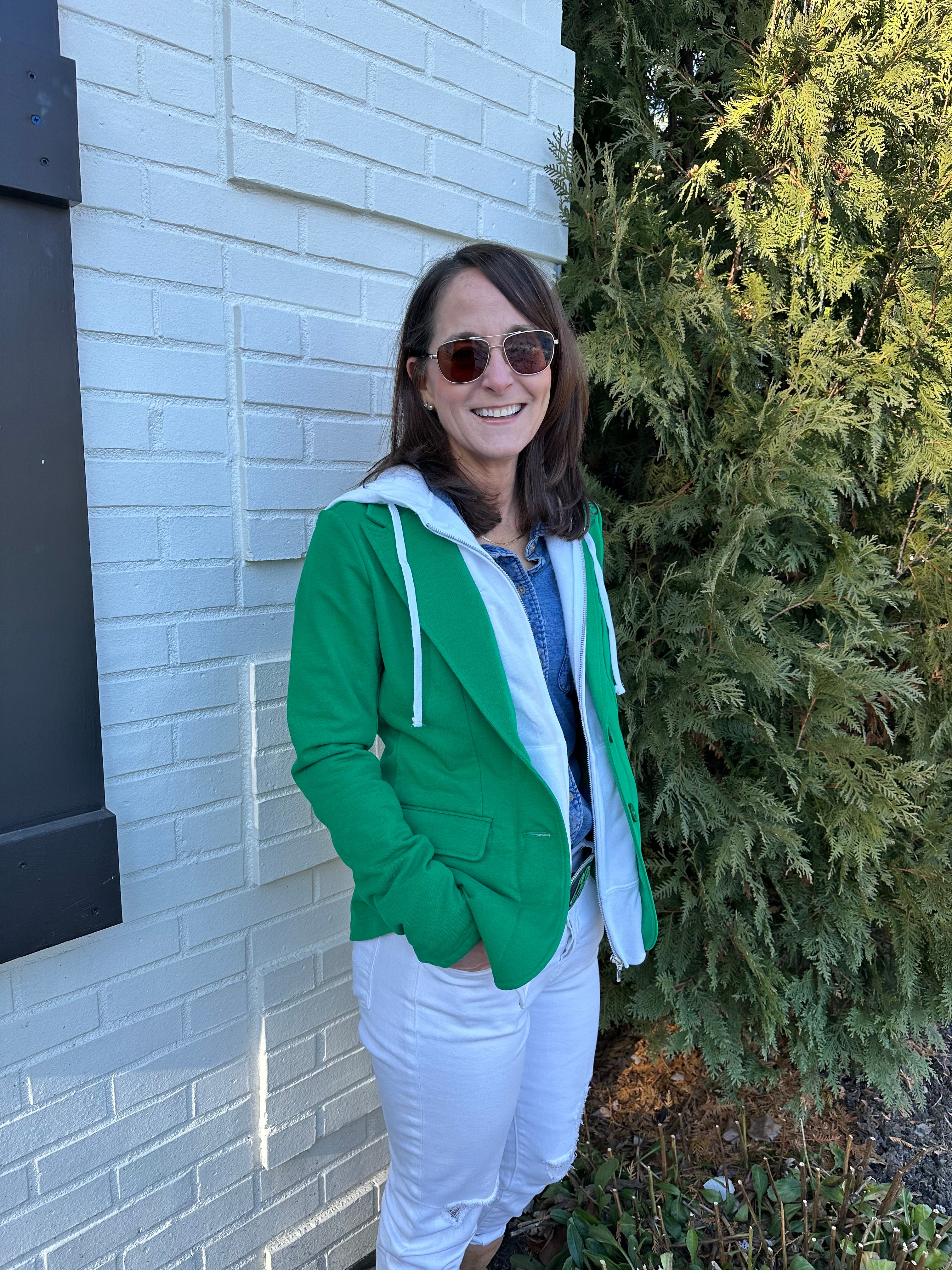 Tracey Hooded Blazer - Green w White (HB05) – Pearly Vine